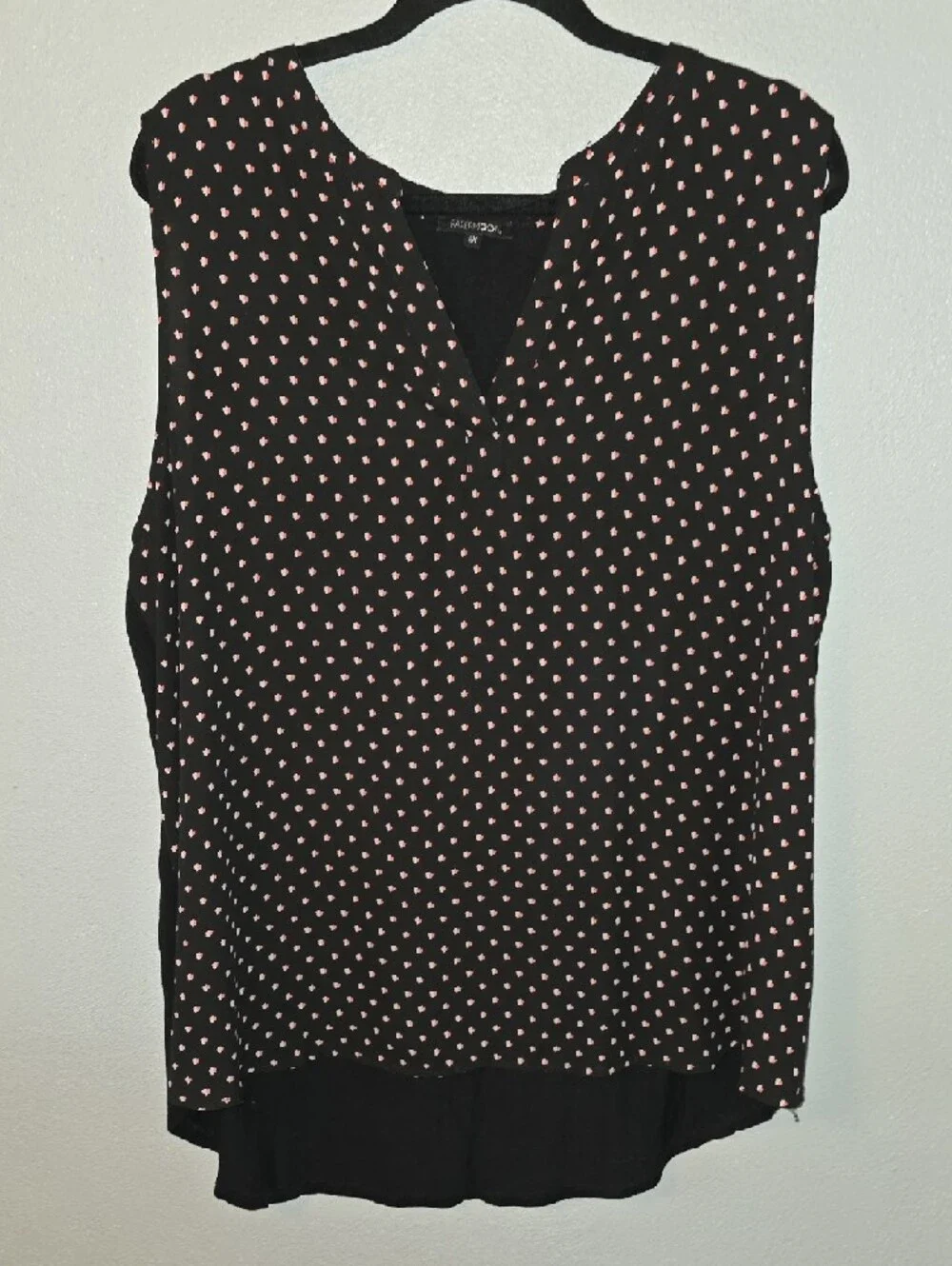 Papermoon | Tops | Papermoon Black Sleeveless Vsplit Top With Pink Dot ...
